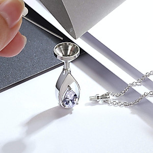 925 Sterling Silver Cremation Jewelry Memorial CZ Teardrop Ashes Keepsake Urns Pendant Necklace for urn Necklaces Ashes Jewelry Gifts (Clear)