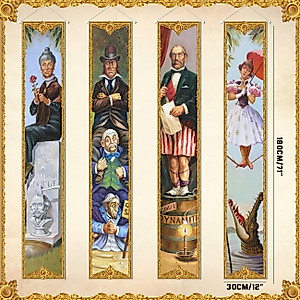 4pcs Haunted Mansion Stretching Portraits Outdoor Halloween Decoration, Haunted Mansion Porch Sign Banner Halloween Vintage Banner for Home Wall Hanging Decor
