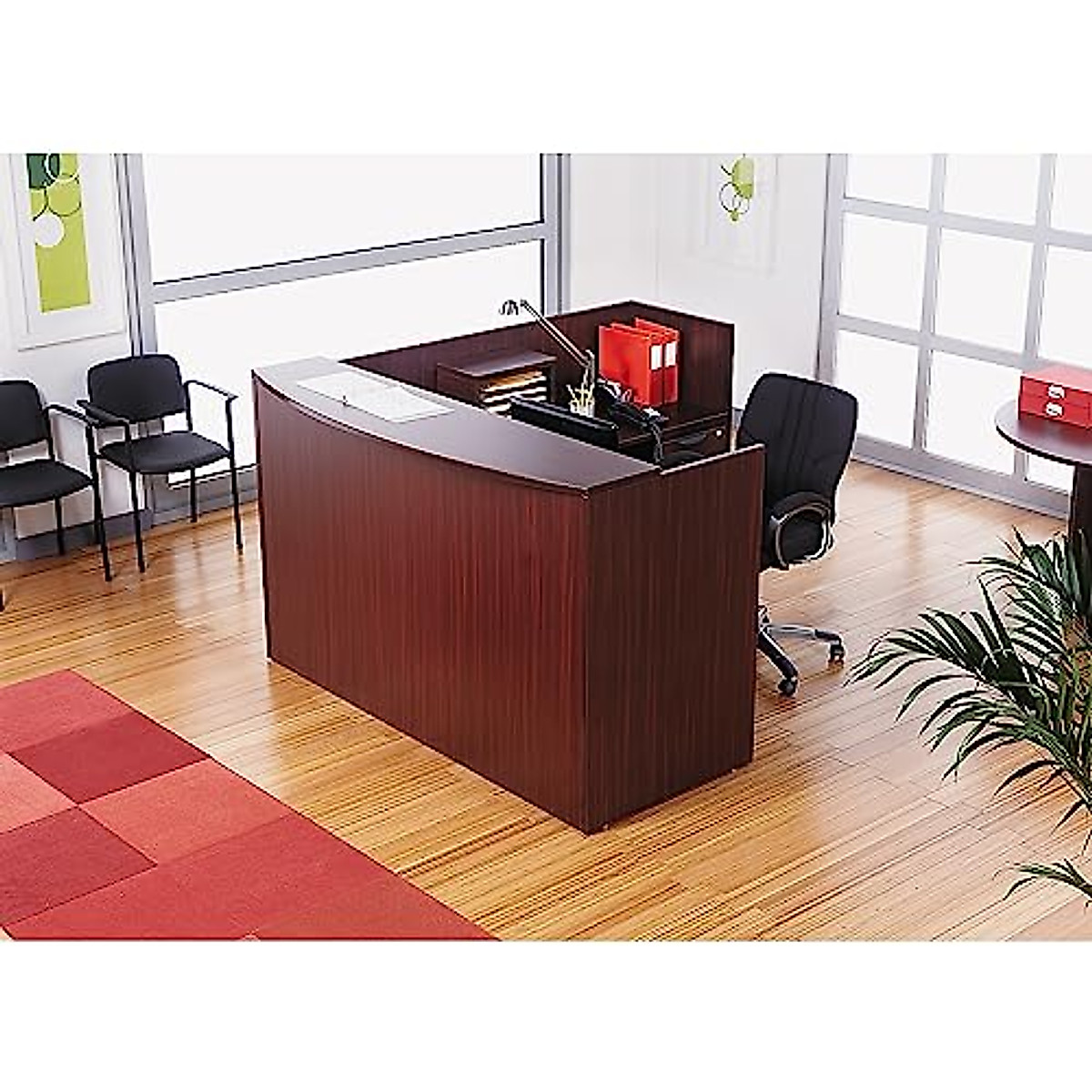 Alera ALEVA327236MY Valencia Series 71 in. x 35.5 in. x 29.5 in. - 42.5 in. Reception Desk with Counter - Mahogany
