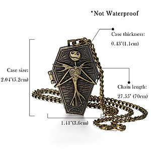 Lancardo Men's Pocket Watch Bronze Vintage Irregular Punk Skull Case Arabic Numeral Display Quartz Pocket Watch with Chain for Father's Day