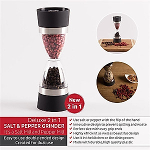 SAHKGYE Salt And Pepper Mill Grinder Set 2 in 1 Salt & Peppercorn Shaker Mill Double Head Refillable Spice Grinder with Ceramic