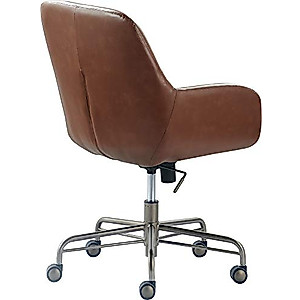 Tommy Hilfiger Forester Luxury Bonded Leather Home Office Chair, Modern Round Swivel Accent Seating, Adjustable Height, Cognac Brown