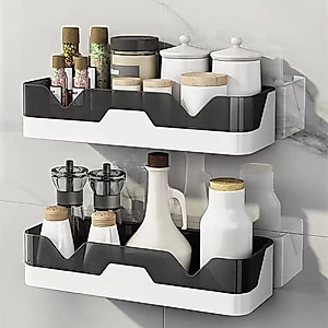 MRPAPA Shower Caddy Wall Mounted, 2 Pack Bathroom Organizer Shelves with Extra Adhesive Pad, No Drilling Bathroom Accesseries Holder Corner Shower Organiser Shelf No Drilling Kitchen Spice Rack