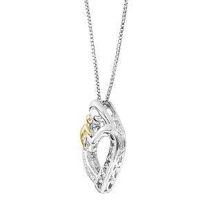 Finecraft Natural Aquamarine Mother & Child Heart Pendant Necklace with Diamonds in Sterling Silver & 14K Gold, 18"