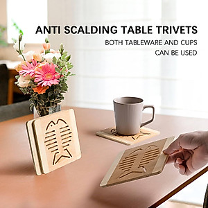 Hefild 4pcs Bamboo Trivets for Hot Dishes, 6x6 inch Fish-Shaped Wood Hot Pads for Countertops and Kitchen, Decorative Trivets for Hot Pots and Pan, Versatile Hot Pan Mat, Quartz Countertops Protection