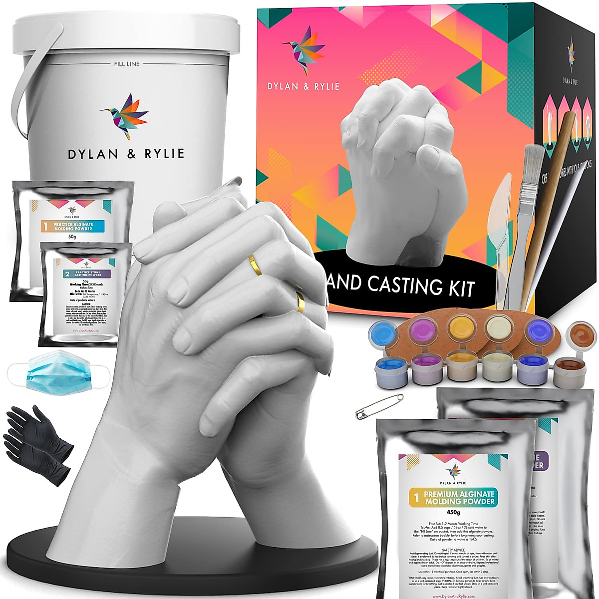 Dylan & Rylie Hand Casting Kit Couples - Plaster Hand Mold Casting Kit, DIY Kits for Adults and Kids, Wedding Gifts for Couple, Hand Mold Kit Couples Gifts for Her, Birthday Gifts for Mom