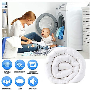 EASELAND All Season Queen Size Soft Quilted Down Alternative Comforter Reversible Duvet Insert with Corner Tabs,Winter Summer Warm Fluffy,White,88x88 inches