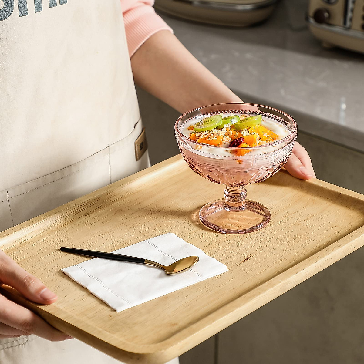 EVEREST GLOBAL Argus Pink Dessert Bowl with Lid 6 oz Confetti Parfait Sundae Nuts Ice Cream Snacks Cereal Candy Jar Fancy Vintage Cute Lovely