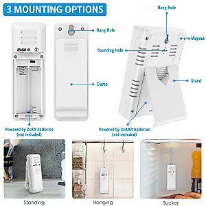 Refrigerator Thermometer, Wireless Digital Freezer Thermometer with 2 Sensors, Audible Alarm, Min and Max Record, Large LCD Display for Home, Restaurants, Bars (Battery not Included)
