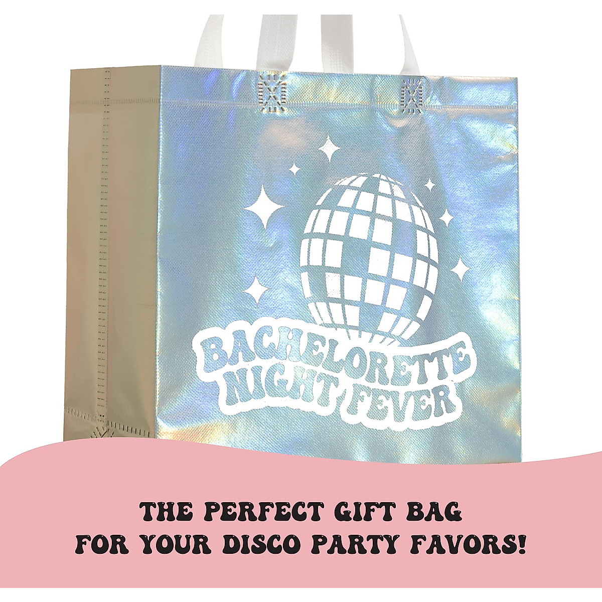 Last Disco Bachelorette Gift Bags (Set of 12) 70s Bachelorette Party Favors Bags I Bachelorette Night Fever Non-Woven Disco Tote Gift Bags I Iridescent Bridesmaid Bags