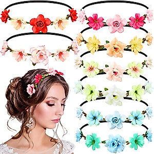 Chunyin 24 Pieces Multicolor Flower Headbands for Women Floral Flower Crown Hippie with Adjustable Elastic Flower Hair Band Hair Accessories for Festival Wedding Party(Groovy)