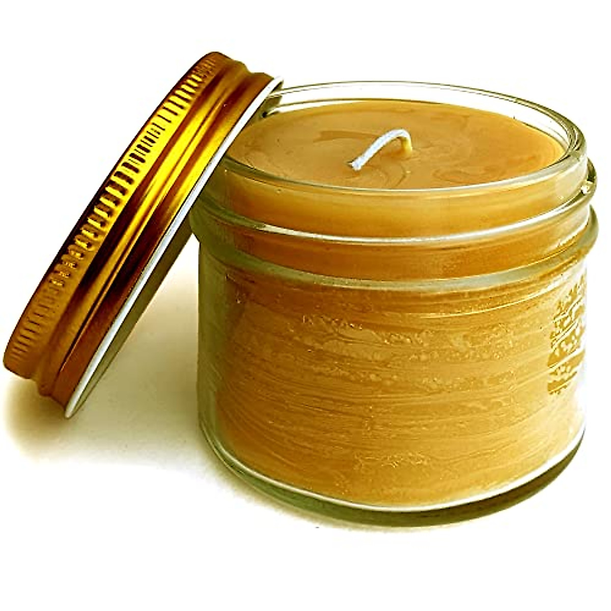 BeeTheLight Beeswax Jar Candle - 4oz - 100% Pure USA Bees Wax in Glass Container - Unscented - 20 Hours - All Natural Light Honey Scent