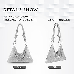 AOYUNHUI Rhinestone Hobo Bag Shoulder Handbags Crystal Evening Clutch Bag for Wedding Reception-Sliver