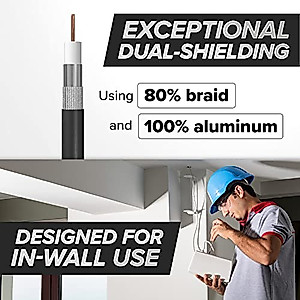 THE CIMPLE CO 50' Feet, Black RG6 Coaxial Cable with Rubber booted - Weather Proof Indoor/Outdoor Rated Connectors, F81 / RF, Digital Coax for CATV, Antenna, Internet, Satellite, and More