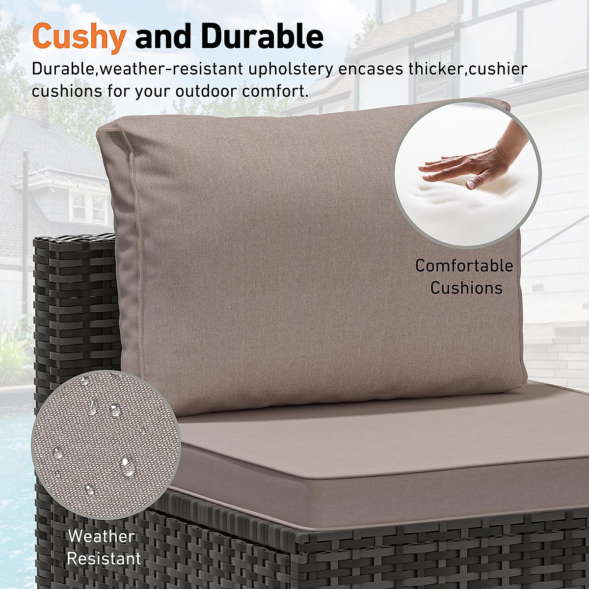 Covered Outdoor Patio Furniture Set, 7 Pieces Patio Furniture Sets with Glass Table, All-Weather PE Wicker Outdoor Couch Sectional Set, Outdoor Furniture Set for Garden/Patio/Ottoman, Grey