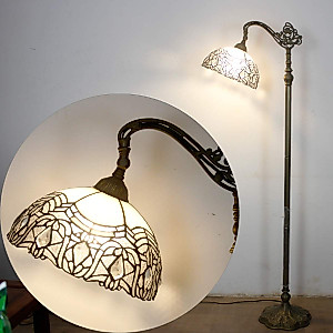 WERFACTORY Tiffany Floor Lamp White Crystal Bent Stained Glass Arched Lamp 12X18X64 Inches Gooseneck Adjustable Corner Standing Reading Light Decor Bedroom Living Room S508W Series