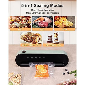 CROWNFUL Automatic Vacuum Sealer Machine, Dry & Moist Food Sealer with Built-in External Suction Tube & Cutter, Removable Drip Tray, 5 in 1 LED Touch Screen Air Sealer Machine with Vacuum Seal Bags/Roll (ETL Certified)
