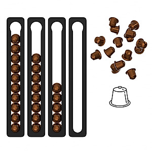 JNIHEEP Coffee Pod Holder Metal Black Adhesive Capsule Holder for Original Line Nespresso Pods,Vertically or Horizontally Mount on Wall or Under Cabinets,15.75" L by 2.38" x 4 Packs Storage Holds 44