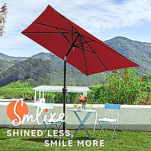 SMLIXE 6.5X10FT Rectangular Patio Umbrellas Outdoor Large Market Umbrella With Push Button Tilt and Crank Lift System 8 Sturdy Ribs UV Protection Waterproof Sunproof Red