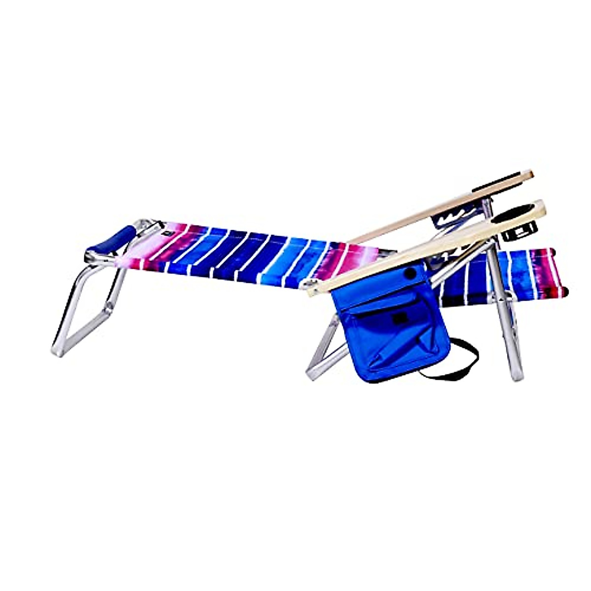 Deluxe 5 Reclining Positions Lay Flat Beach Chair for Adults with Drink Holder, Aluminum Lightweight Folding for Low Sand Chairs, 250 lb Load Capacity