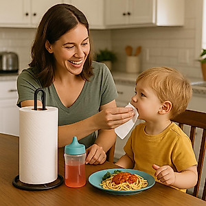 Creative Home Heavy Duty Metal Paper Towel Holder Kitchen Towel Stand for Kitchen Countertop Dining Table, 4.8" Diam. x 11.8" H, Black Powder Coating