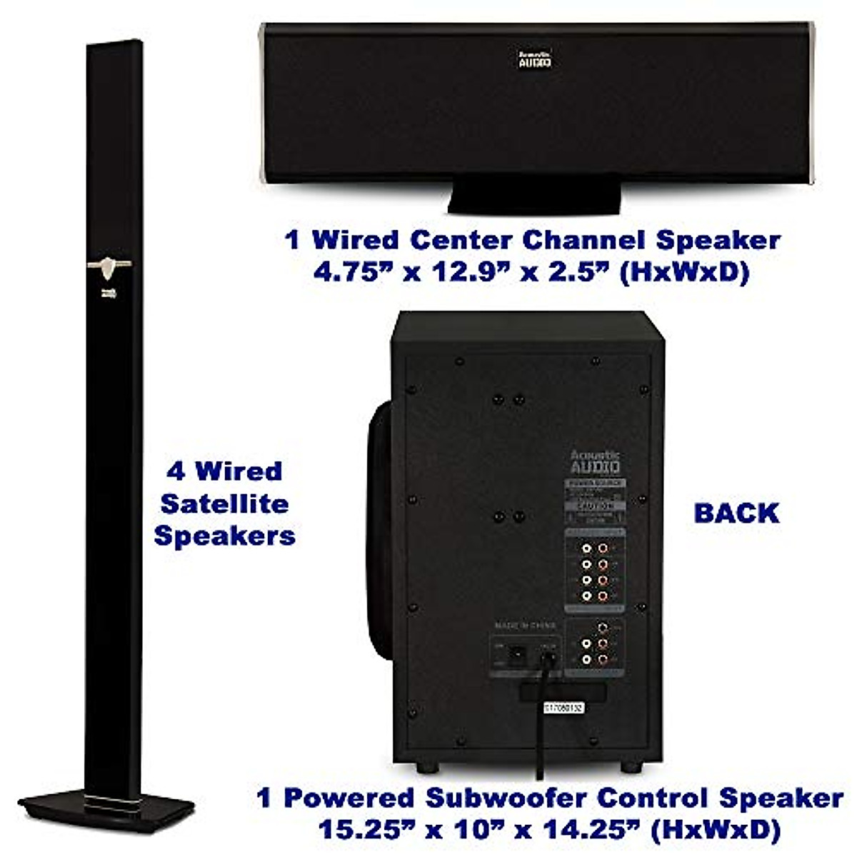 Acoustic Audio AAT1003 Bluetooth Tower 5.1 Home Theater Speaker System with 8" Powered Subwoofer