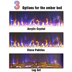 36 Inch Curved Front Electric Fireplace, Freestanding or Wall Mounted Electric Fireplace with Adjustable Flame Color & Remote Control for Apartment/Office/Bedroom, Black