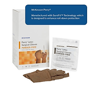 McKesson Perry Latex Surgical Gloves [50 Pairs] Sterile, Disposable, Powder-Free, Professional Medical and Healthcare, Micro-Thin, Size 8.5, Brown