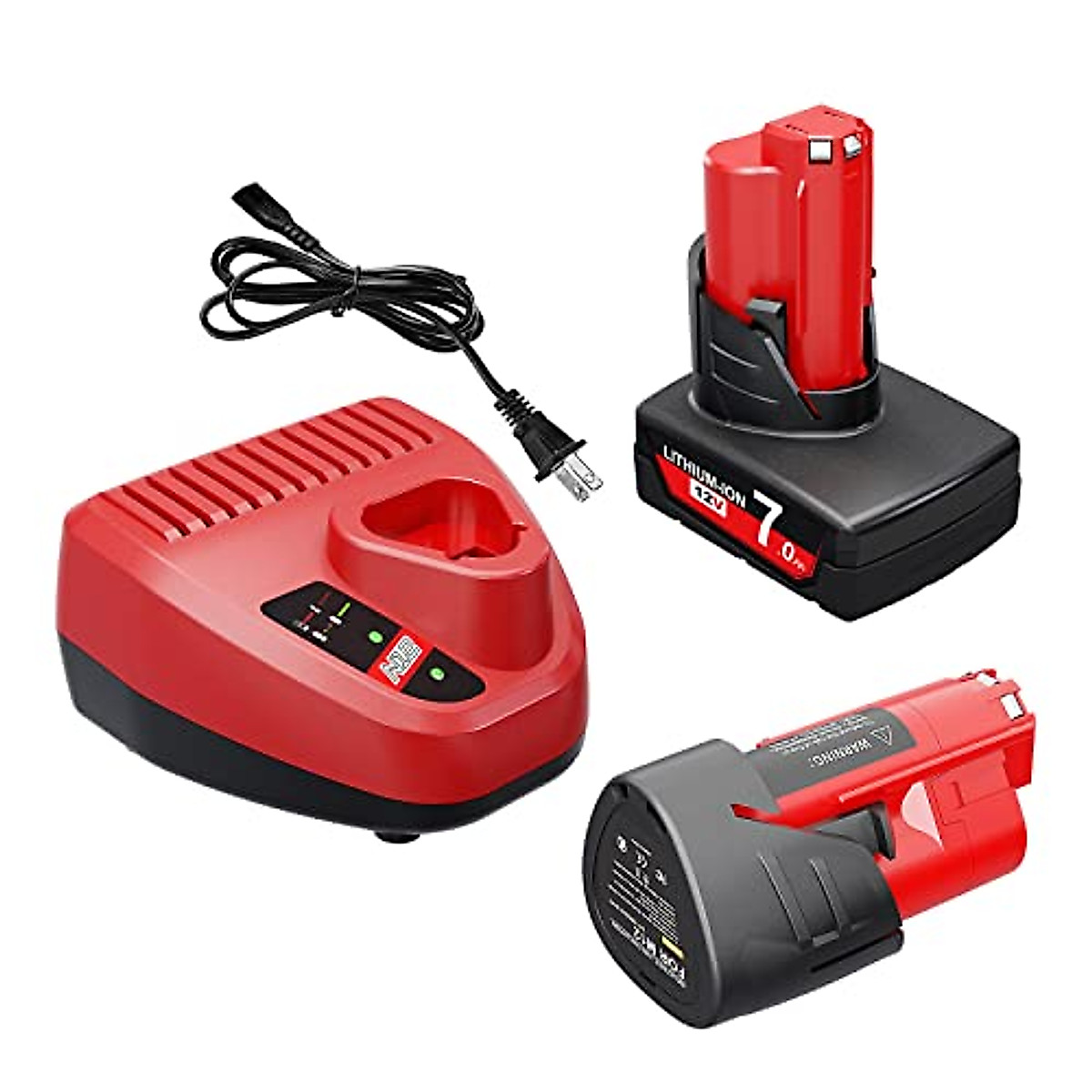 Bonacell 2 Pack Replacement for Milwaukee 12V Battery 3.0Ah and 7.0Ah Lithium Battery Packs Compatible with Milwaukee M12 Battery and Charger Kit