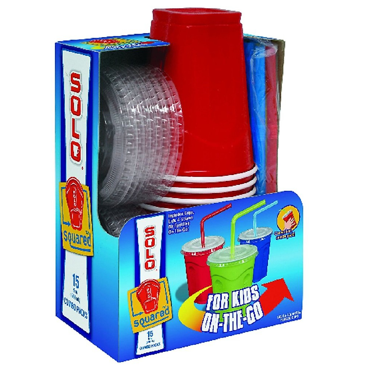 Solo 9 Oz Plastic Cup, Lid, & Straw Combo Pack, 15 Cups (Red)