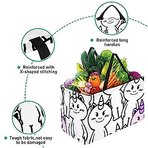 Cartoon Unicorn Full Print Large Capacity Laundry Organizer Tote Bag - Reusable and Foldable Oxford Cloth Shopping Bags