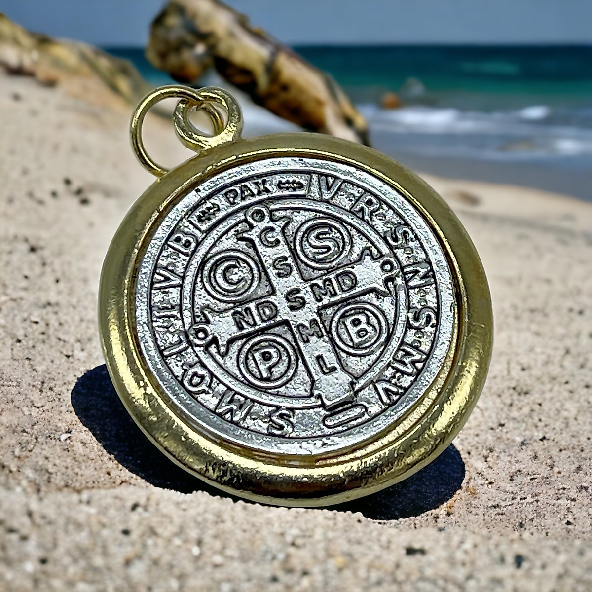 hand made St Benedict Jubilee Exorcism Medal 1.5 inch Two Tone with Prayer Card/MRT/Medal Pendant/medalla de San Benito en Dos tonos con tarjetita de oracion