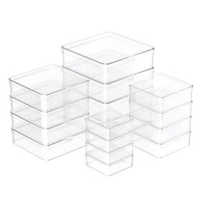 Oarolloy 16 Pieces Small Plastic Containers with Lids 4 Mixed Sizes Clear Empty Storage Boxes for Small Items, Craft Projects