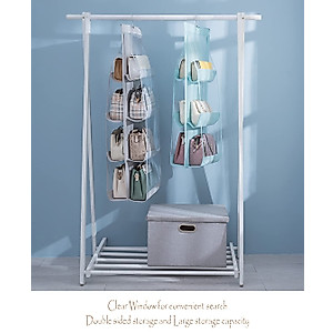 MURRI&MURRDI 2 Packs Hanging Handbag Organizer for Closet, Purse Storage Holder with 8 Easy Access Clear PVC Pockets, Purse Hanger for Wardrobe Space Saving Organizer (2 Gray)