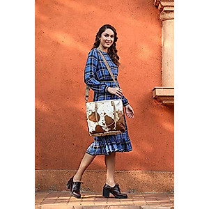 Myra Bag Camel Upcycled Canvas & Cowhide Tote Bag S-1465