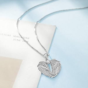 YFN Angel Wings Necklace 925 Sterling Silver Guardian Angel Wings Pendant Birthstone Necklace for Women Jewelry Gifts