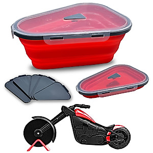 Pizza Storage Container with Pizza Cutter, 5 Microwavable Serving Trays with Pizza Container, Silicone Pizza Storage Container, Pizza Pack, Pizza Storage Container Collapsible, Pizza Keeper, Red
