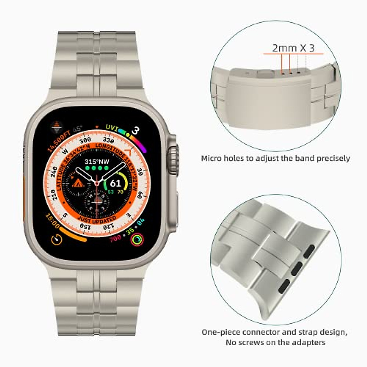 iiteeology Compatible with Apple Watch Band 49mm 45mm 44mm 42mm, Titanium Strap for Men with Double Button Clasp for iWatch Ultra SE Series 8 7 6 5 4 3 2 1, Silver