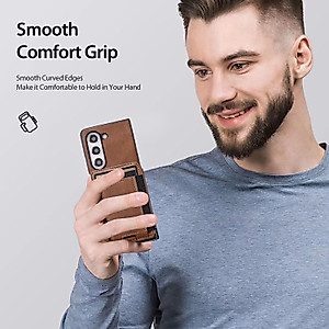 JINGANGYU JGY Samsung Z Fold 5 Case Leather Wallet, Z Fold 5 Wallet Case with Card Slots Flip PU Leather Card Holder Rugged Non-Slip Full Body Drop Protector Back case for Z Fold 5 (Flip Brown)