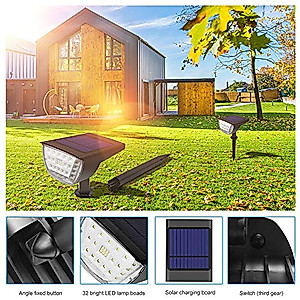 Solar Outdoor Spot Lights, [2 Pack/32 LED] IP67 Waterproof Landscape Spotlights, 3 Modes Wireless Solar Powered Garden Lights for Yard Garden Driveway Porch Patio (Warm White)
