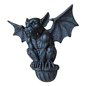 DWK - Castle Guardian - Large Indoor Outdoor Medieval Gargoyle Statue Architectural Wall Mounted Hanging Halloween Gothic Home Décor Accent, Stone Finish, 20-inch