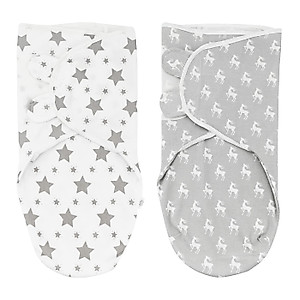 ZIGJOY Swaddle Blanket Cotton Knit Baby Wrap 3-6 Months, 0.5 Tog Newborn Wearable Swaddle Sleep Sacks，Adjustable 2 Pack Infant Sleep Sack for Baby Boy Girl（Star and Fawn）