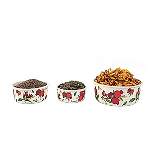 EMANUEL Set of 3 Bamboo Fiber Food Storage Containers - Reusable Storage Lunch Boxes Plastic Lid - Tupperware Pomegranates Design