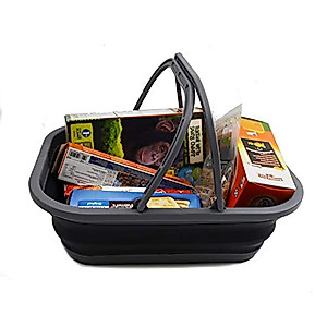 SAMMART 12L (3.17 gallon) Collapsible Tub with Handle - Portable Outdoor Picnic Basket/Crater - Foldable Shopping Bag - Space Saving Storage Container (1, Grey/Black)