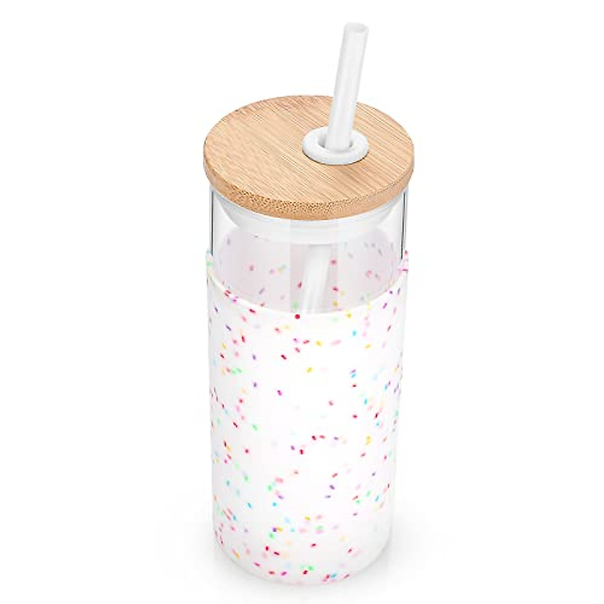 tronco 20 oz Glass Tumbler Glass Water Bottle Straw Silicone Protective Sleeve Bamboo Lid - BPA Free (Colored spots /1pack)