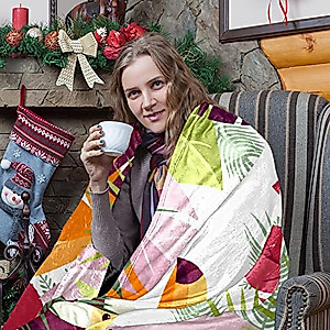 Plush Blanket Throw Blanket Warm Cozy Soft Microfiber Blankets, Modern Cartoon Tropical Flamingo Parrot