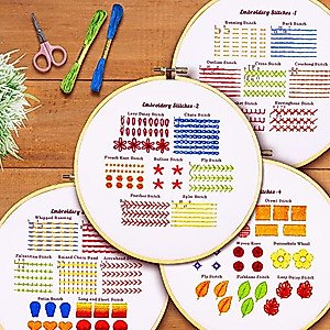 4 Set Embroidery Stitches Practice Kit, Embroidery Kit for Beginners with Embroidery Patterns, Beginner Embroidery Kit, Crewel Embroidery Kits for Adults, Hand Embroidery Kit, Embroidery Kit for Kids
