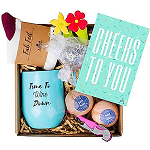 Wine Gifts for Women - The Perfect Wine Gift Basket - 8 Cute Gifts in Each Wine Lovers Gift Box - Includes a Wine Tumbler Bath Bombs Wine Charms and Much More - Curated Gift Baskets for Women
