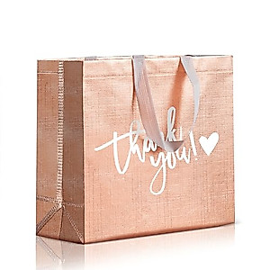SHIPKEY 10 Pack Rose Gold Grocery Bags with Tissue Paper, 12.5x4.7x11 Inches Thank You Shopping Bags, Water-proof Packing Bags for Christmas, Easter Day, and Weddings (32x12x28 cm)
