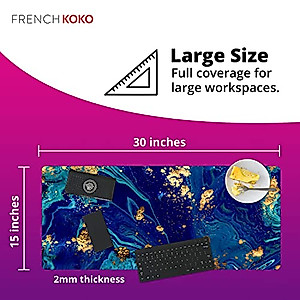 French Koko Large Mouse Pad, Long Desk Mat Keyboard Pad Desktop Accessories Home School College Decor Supplies Pretty Mousepad Big Computer Office Essentials Women Girls XL Cute Modern Marble
